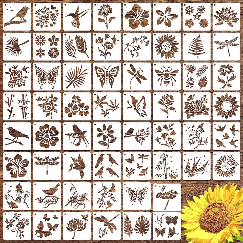 60X Flower Painting Stencils on Wood Canvas Reusable Stencil Art ...