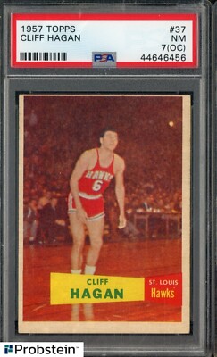 1957-58 Topps Basketball #37 Cliff Hagan St Louis Hawks PSA 7 NM (OC ...