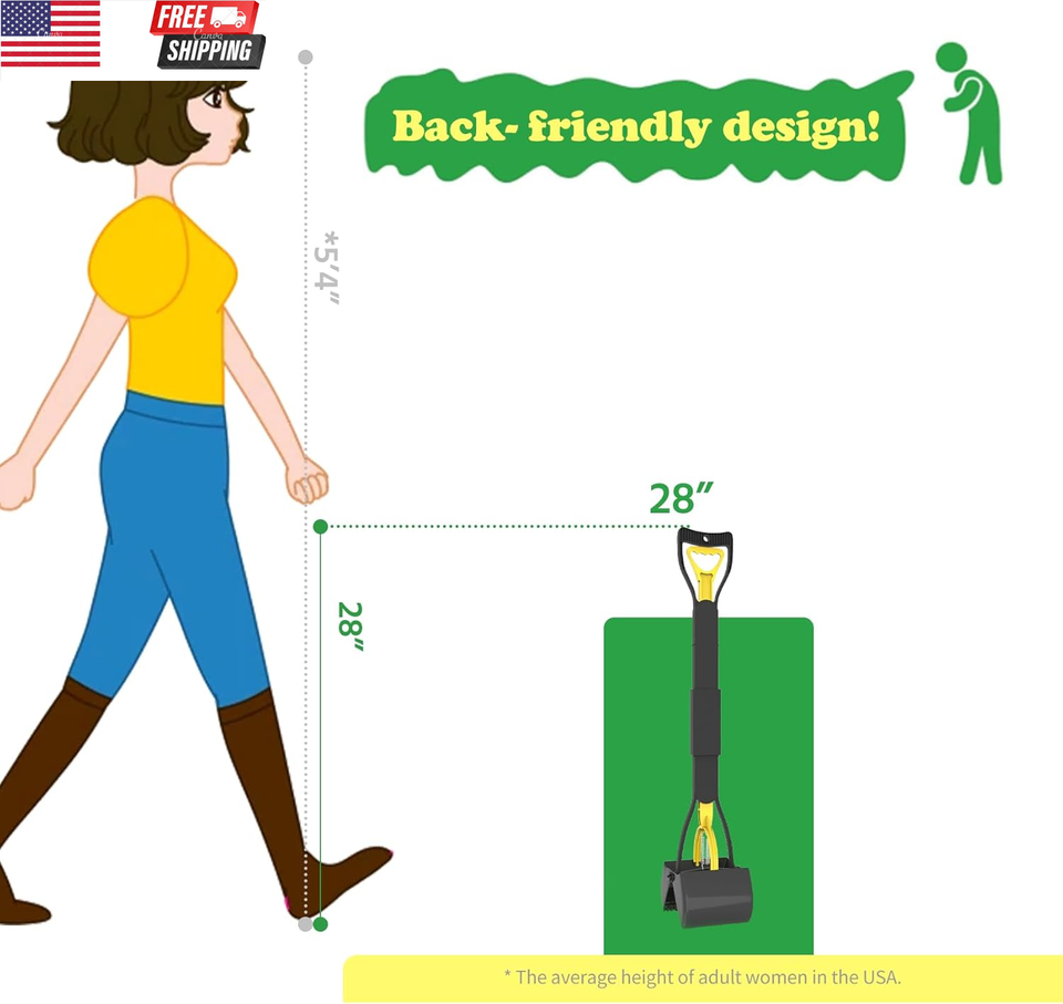 28" Heavy Duty Dog Pooper Scooper for Large Dogs, Extra Long Handle ...