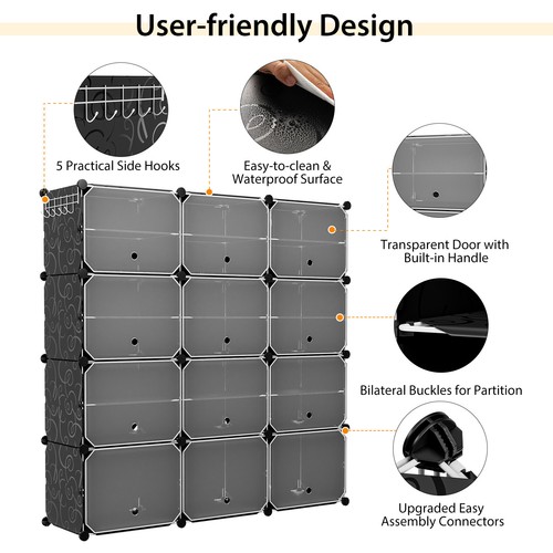 Portable Shoe Rack Organizer 12-Cube 48 Pair Shoe Shelf Storage Cabinet ...