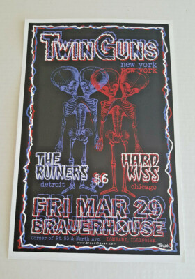 TWIN GUNS POSTER 17" x 11" RARE Gig Dean Tomasek Art GARAGE ROCK The ...