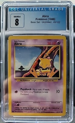 1999 Pokémon TCG Abra Base Set 43/102 Regular Unlimited Common -CGC 8 ...