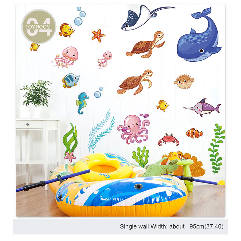 Waterproof Bath Sticker Fish Sea Cartoon Wall Sticker for Shower Baby ...
