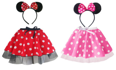 Ladies MINI MOUSE Style Costume Fancy Dress - 12" length SKIRT AND EAR ...