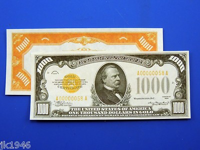 Reproduction $1000 1934 Gold US Paper Money Currency Copy | eBay