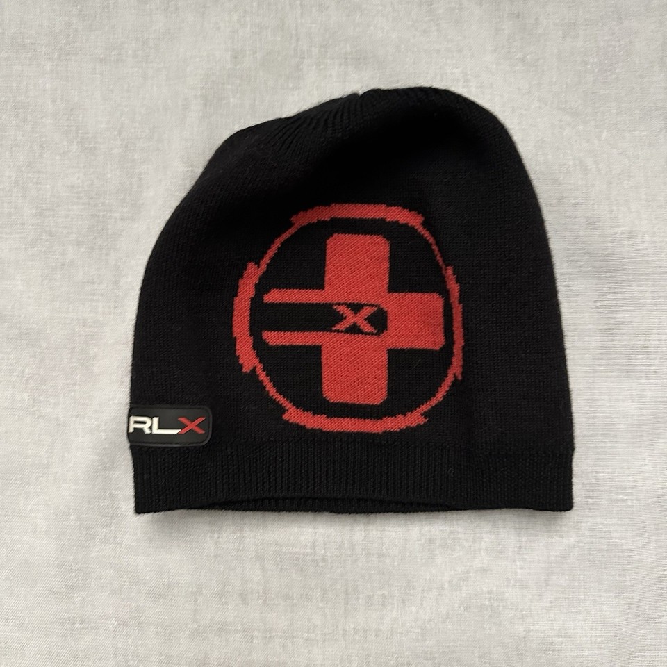 RLX Ralph Lauren Merino Wool Blend Knit Red Black Beanie Hat Vintage | eBay