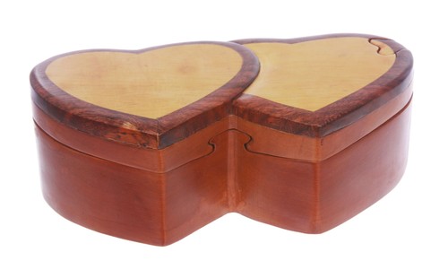 Handcrafted Wooden Double-Heart Shape Secret Jewelry Puzzle Box | eBay