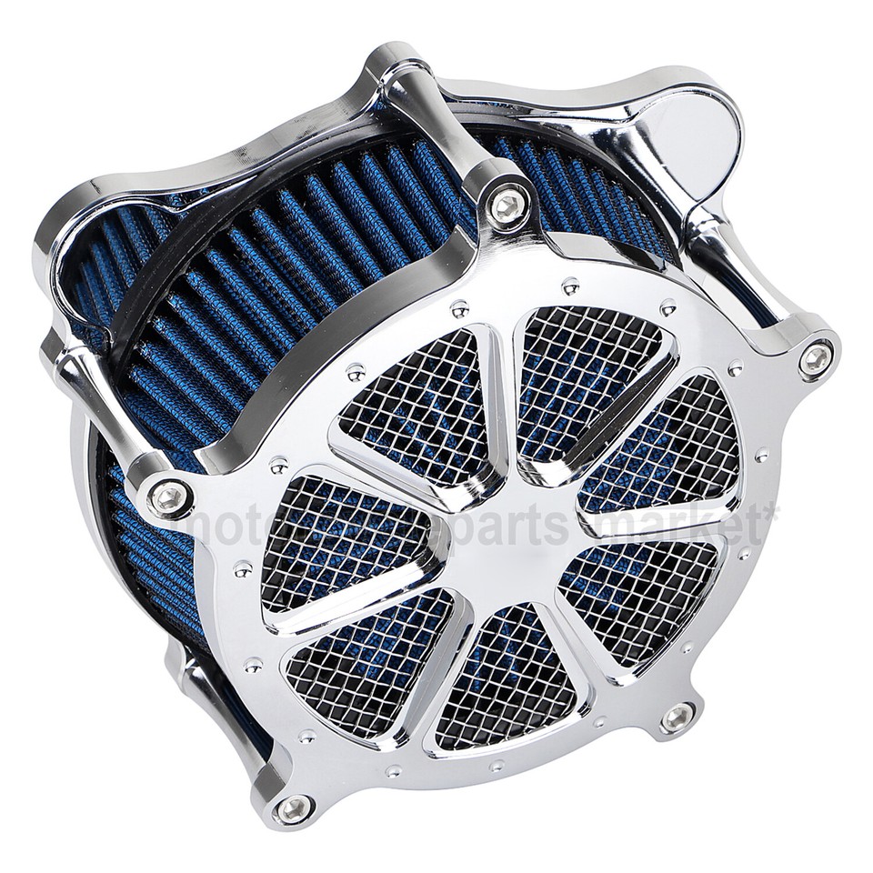 Chrome Air Cleaner Blue Intake Filter For Harley Touring Street Tri ...
