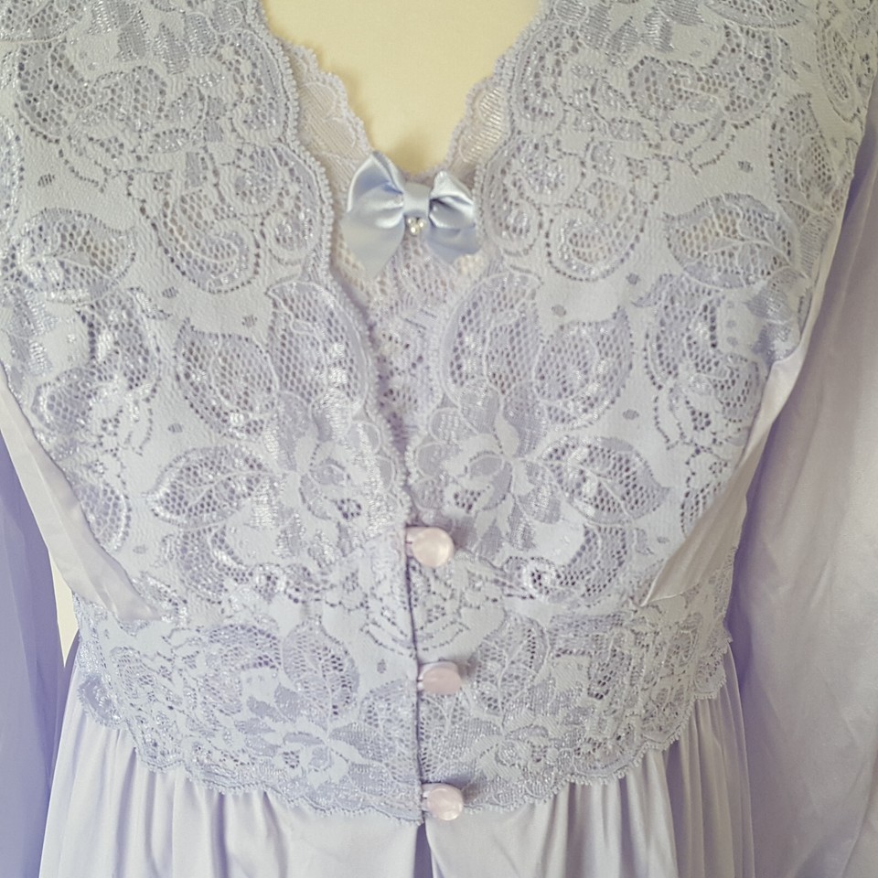 Shadowline Nightgown Robe Pegnoir Set Size L Lavender Silky Nylon Vintage Retro | eBay