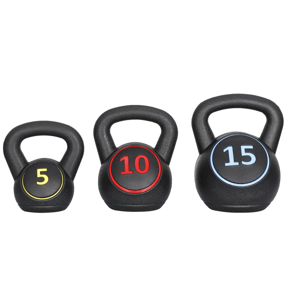 3-Piece Kettlebell Set with Storage Rack 5lb 10lb 15lb Weight for Home ...
