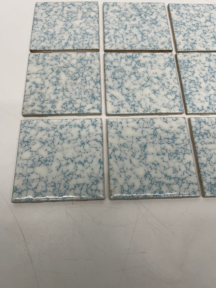 12 Vtg NOS Ceramic Tile White Blue Speckle Splatter 4.25" Tiles Kitchen ...