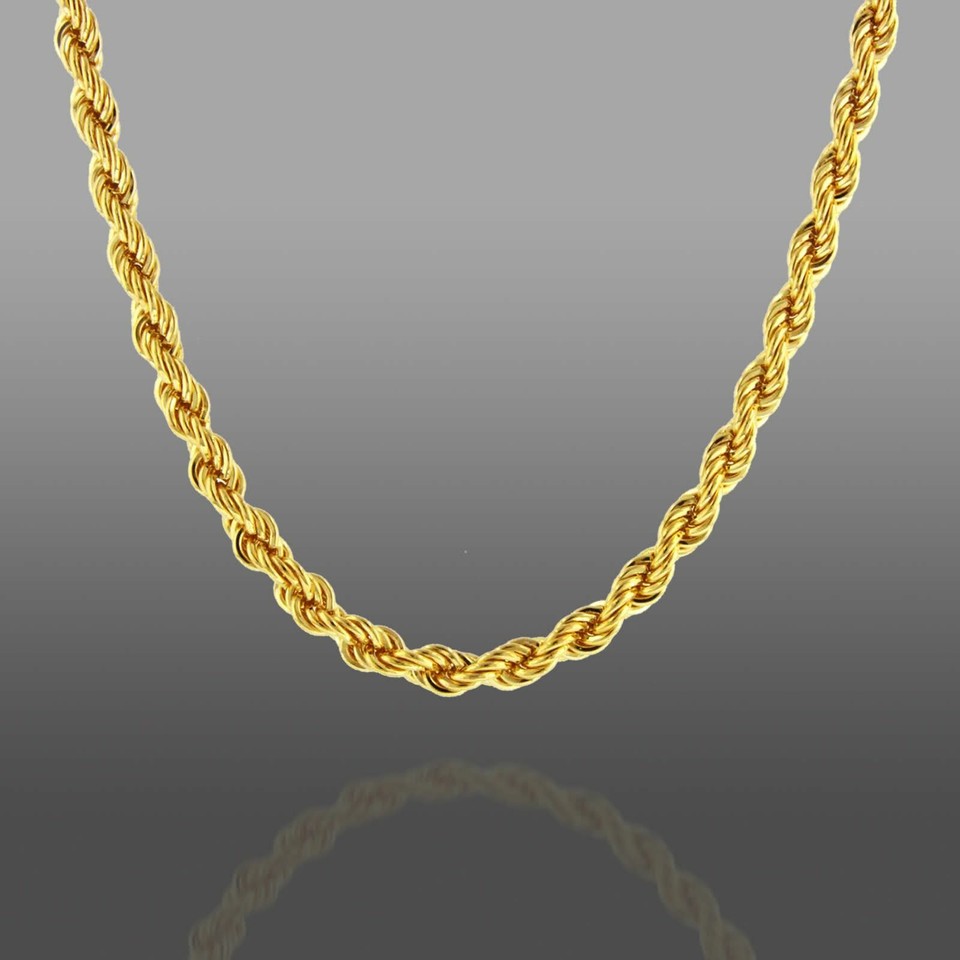 HEAVY 6MM THICK GOLD FILLED 18K Italy solid Rope necklace 22" chain men ...