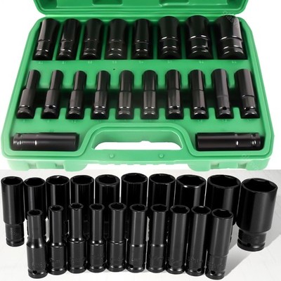 20PCS 1/2''Deep Impact Sockets Set Drive Metric 8mm-32mm Deep 6-Point ...