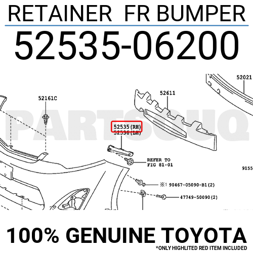 5253506200 Genuine Toyota RETAINER FR BUMPER 52535-06200 | eBay