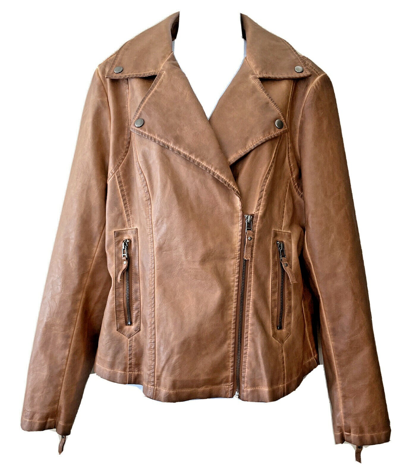 Max Studio Tan Motorcycle Jacket Women's Size Large S… - Gem