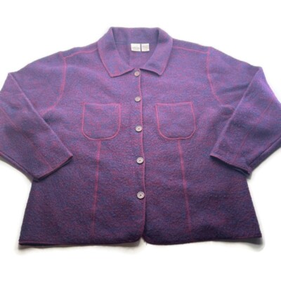 Cherokee Cardigan Womens Plus Size 18W/20W Purple Sweater 100% Wool ...