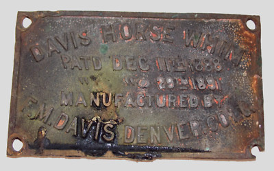 Very Rare Antique 1891 Davis Horse Whim Brass Plaque Mining Shaft Plate ...