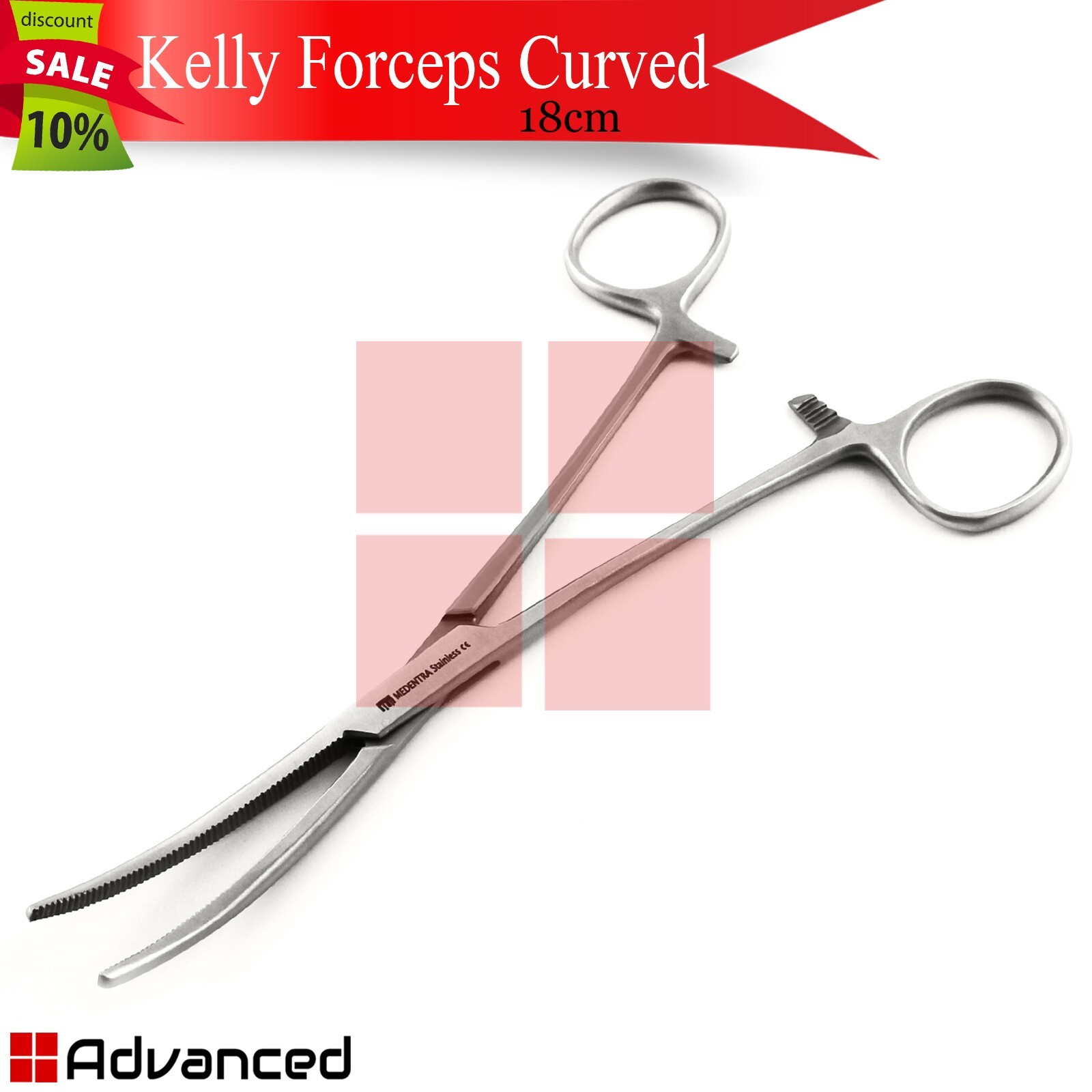 Kelly Hemostat Artery Forceps Curved 18cm Long Veterinary Tissue Holder ...
