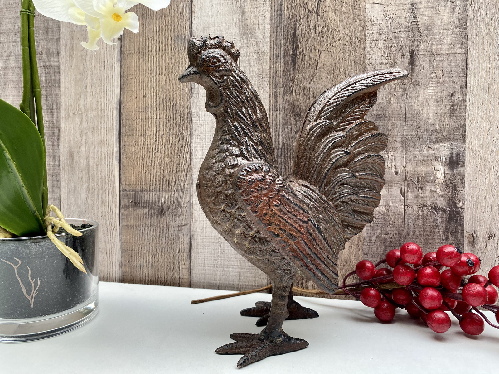 Cockerel Statue Rooster Cock Chicken Garden Ornament Cast Iron Farm ...