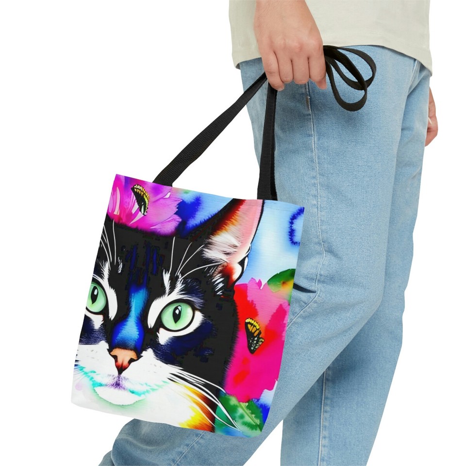 Tote Bag All Over Print Tuxedo Cat 695 Flowers Butterfly Digital AI art ...