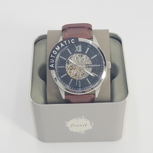 FOSSIL BQ2386 FLYNN AUTOMATIC BLACK DIAL BROWN LEATHER BAND MENS WATCH ...