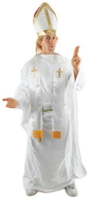 Pope Stole Long White Poly Satin Fringed Costume Scarf W/ Gold Metallic ...