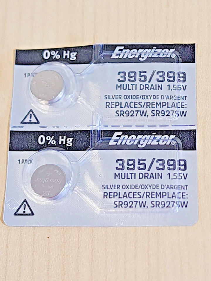 2 PACK GENUINE ENERGIZER 395/399 silver oxide 1.55v watch battery ...