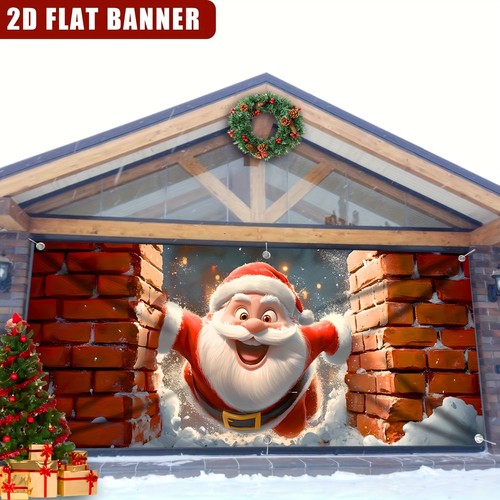 1pc Large Christmas Santa Claus Breaking Through Ice Door Banner ...