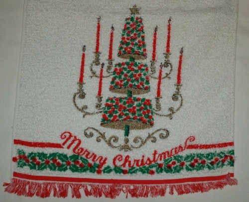 Vtg Rare Cannon MCM Christmas Tree Candles Terry Dish Hand Towel EUC ...