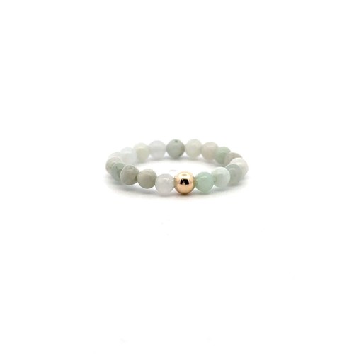 Natural Jade Stretch Ring w/ 14K Gold Bead Handmade Elastic Gemstone ...