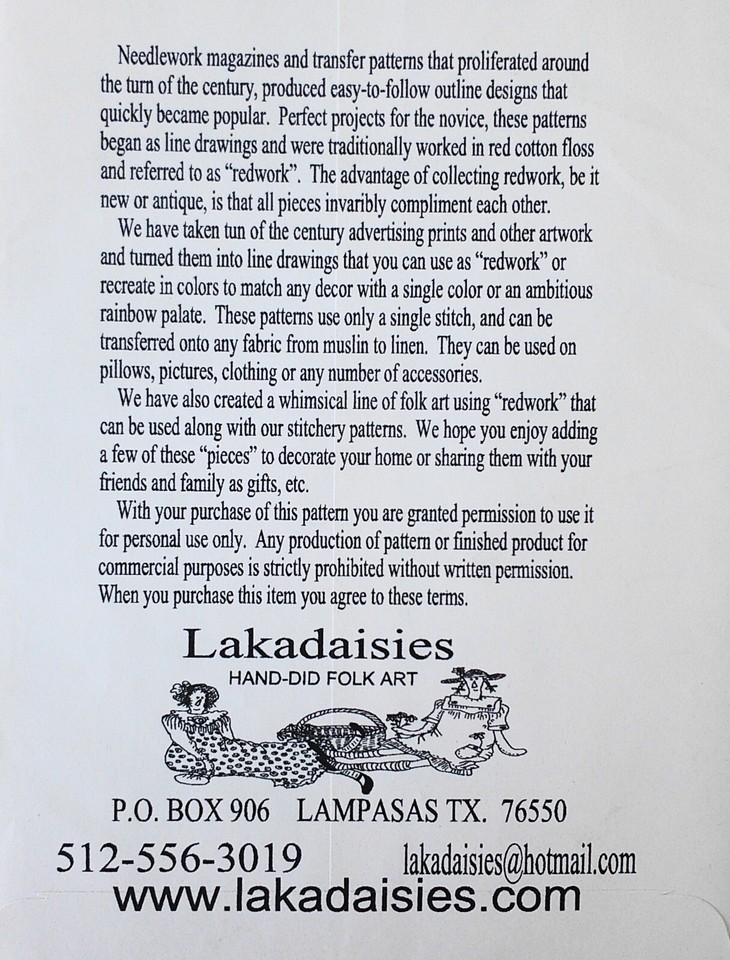 Lakadaisies Folk Art R-213 Tea Party Redwork Embroidery Stitchery ...