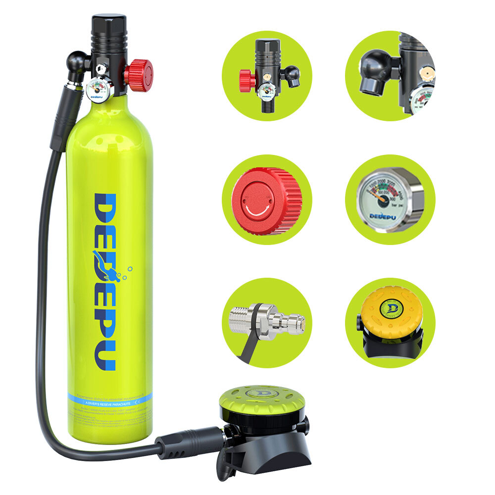 DEDEPU Scuba Diving Kit 1L Oxygen Tank Full Face Diving Mask Set Dive ...