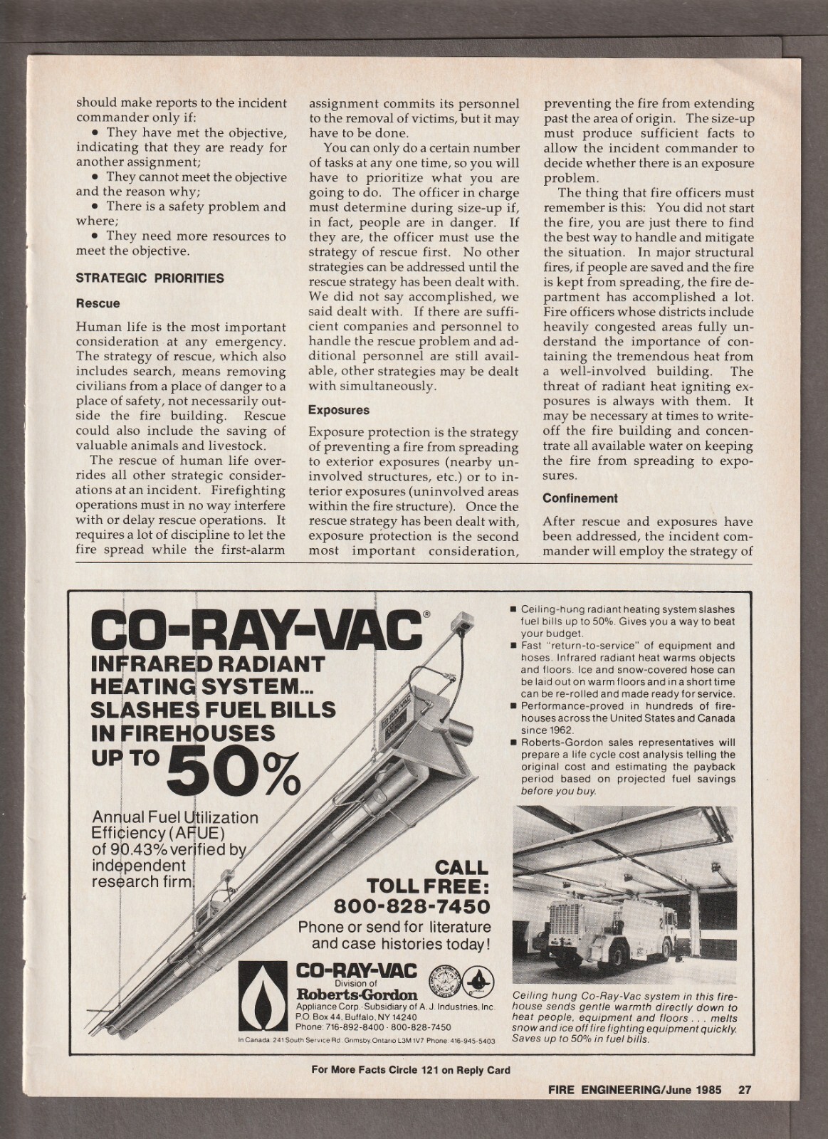 1985 CO-RAY-VAC AD~ROBERTS-GORDON/Buffalo, NY~PAL LIFELINE~VoxTron/New ...