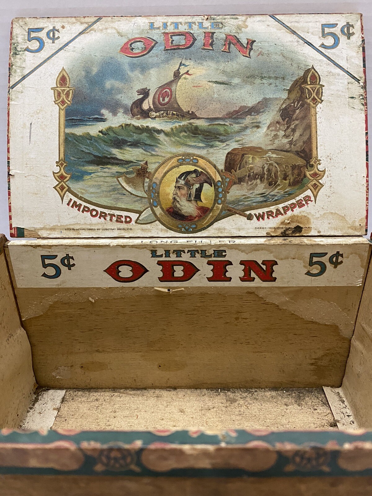 Little Odin Flor De Odin Viking Ship “Five Cent” Wooden Cigar Box ...