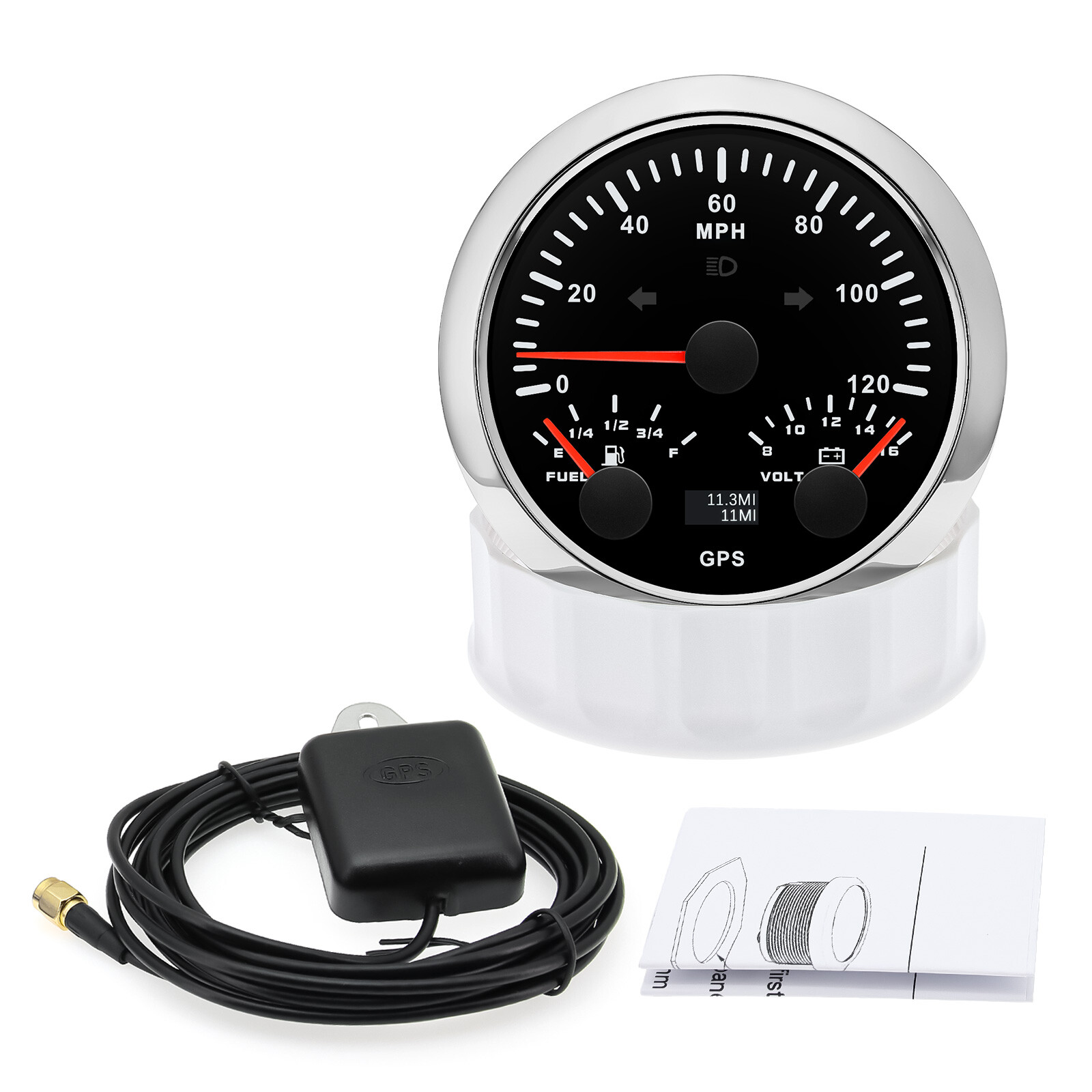 2 Gauge Set 85mm Boat GPS Speedometer 120MPH Fuel Volt 85mm Tacho Temp ...