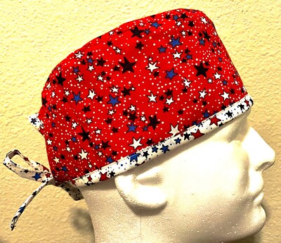 Patriotic Stars Red White String Scrub Hat Chemo Cap | eBay