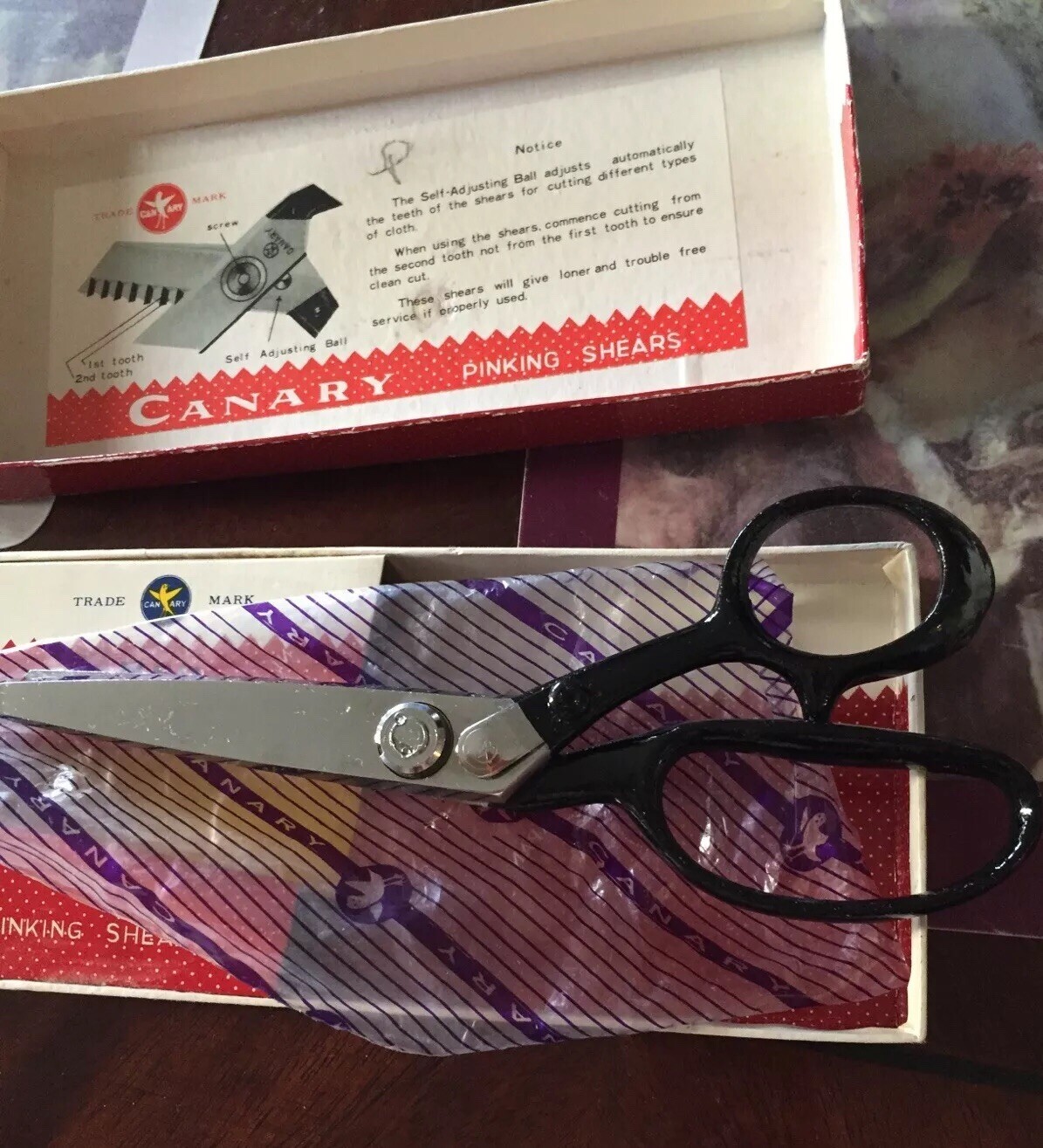 CANARY PINKING SHEARS SCISSORS 7" QUALITY JAPAN STAINLESS STEEL VINTAGE ...