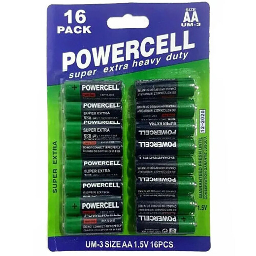 16 x Powercell AAA - AA Battery 1.5V Heavy Duty Batteries Value Pack ...