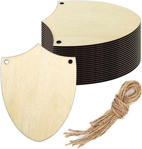 20Pcs Shield Wood DIY Crafts Cutouts Blank Wooden Shield Shaped Hanging ...
