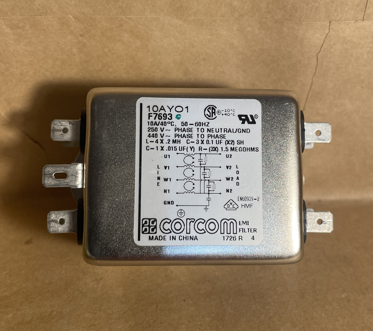 227233 Corcom 10AYO1 F7693 Powerline Filter; 250/440VAC; 10A/40ºC | eBay