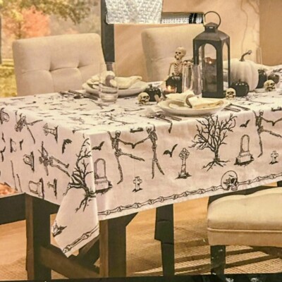 Tahari Home Halloween Tablecloth Dancing Skeletons 60” X 104” Oblong ...
