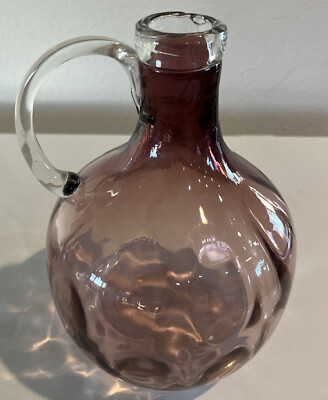 BLOWN GLASS LAVENDER CASED JUG WITH COLOR LESS HANDLE,CORK STOPPER | eBay