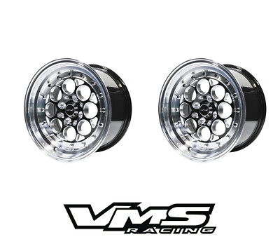 x2 VMS RACING REVOLVER 13X9 BLACK POLISHED DRAG RACE WHEELS FOR HONDA ...