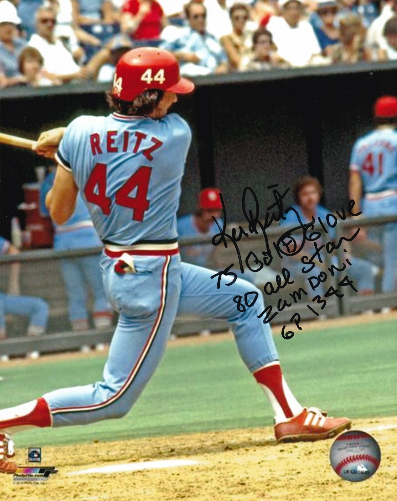 KEN REITZ ST. LOUIS CARDINALS GOLD GLOVE 75, STATS ACTION SIGNED 8x10 ...