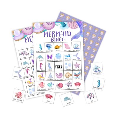 Mermaid Bingo - Birthday Bingo Games, Under The Sea Party Bingo, 24 ...