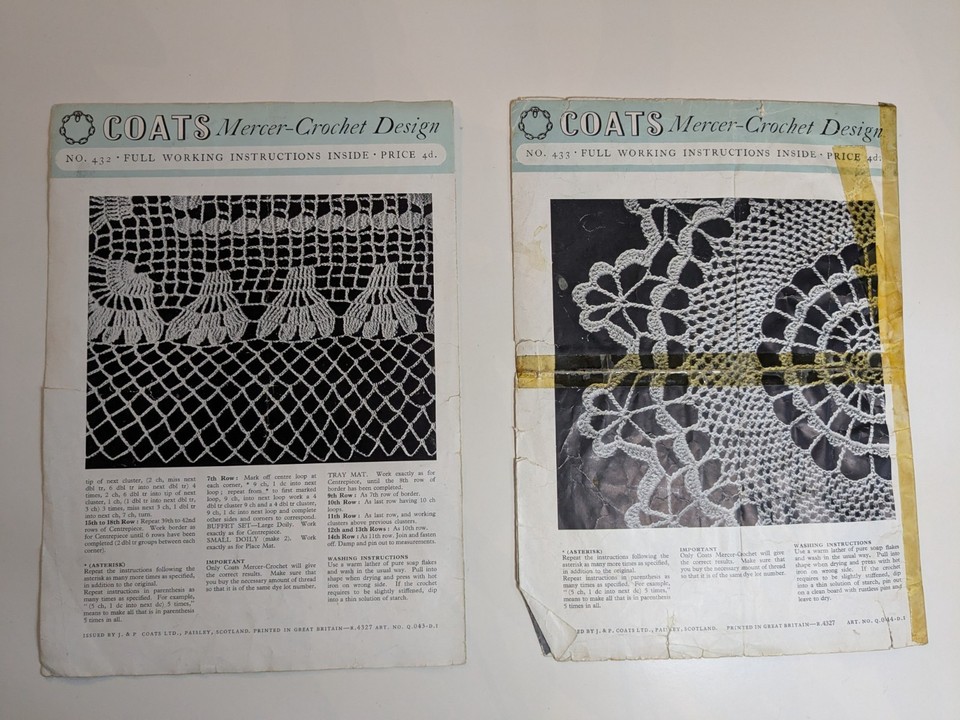 2 Vintage 1950s/60s J&P COATS Mercer-Crochet Design Pattern ...