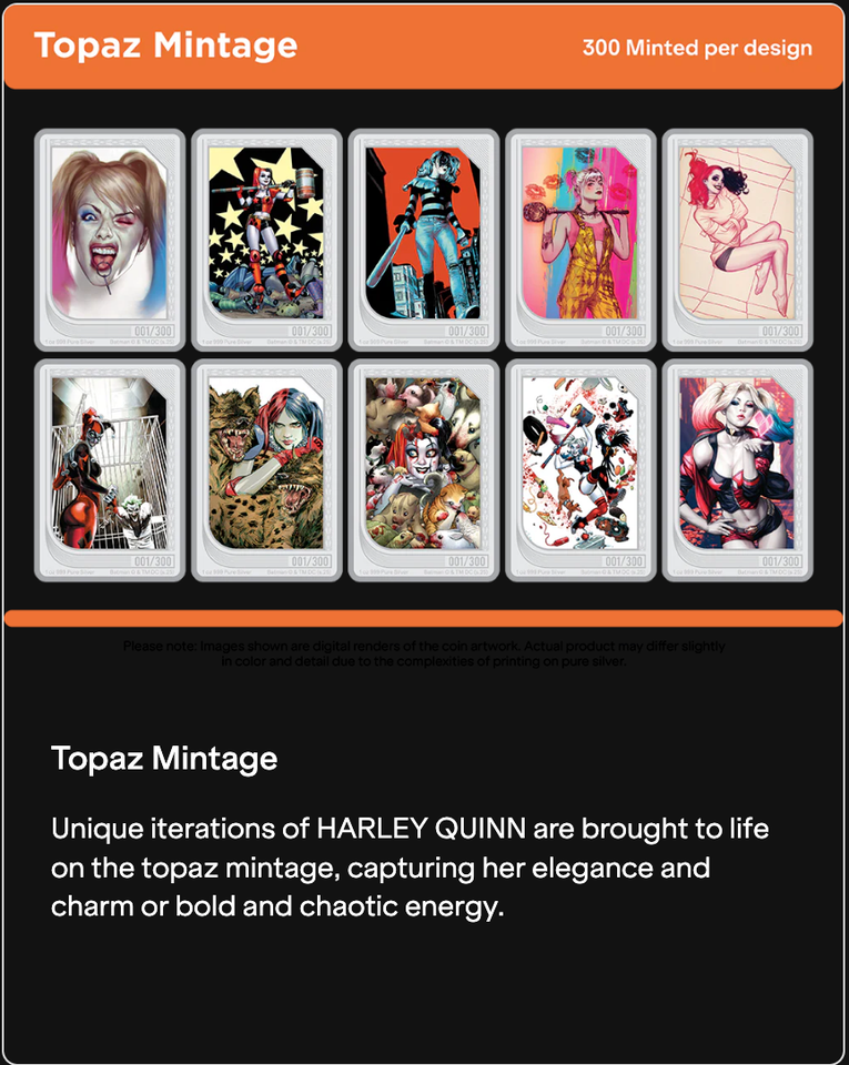 2025 Agoro 1oz NIUE $2 DC Comics Trading Coin Harley Quinn Topaz ...