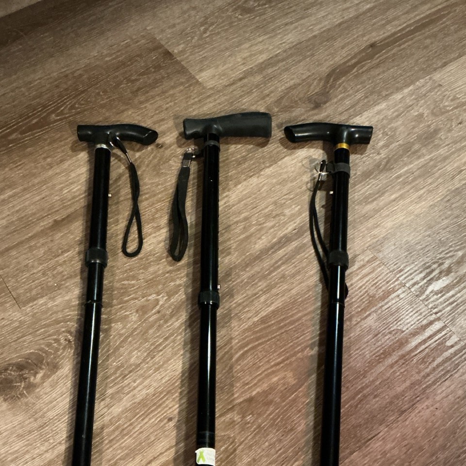 Black Aluminum Adjustable Collapsible Walking Cane Set for Adult Senior ...