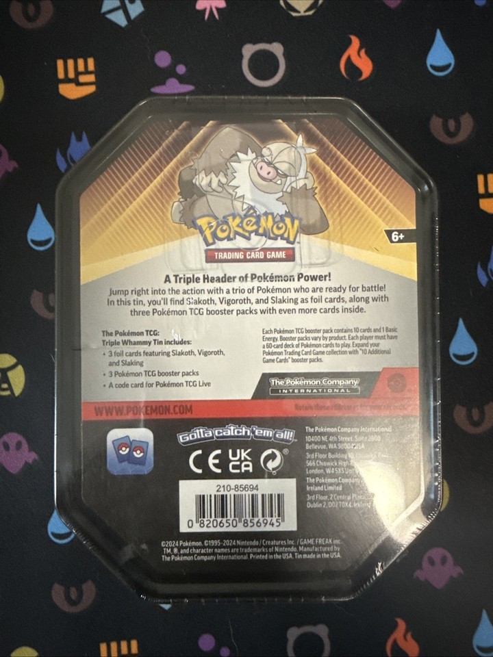 Pokemon Triple Whammy SLAKING Tin 3 Booster Packs 3 Foil Cards TCG New ...