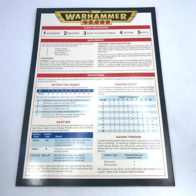 Classic Warhammer 40K Card Playsheet Turn Sequence Rules - Warhammer ...